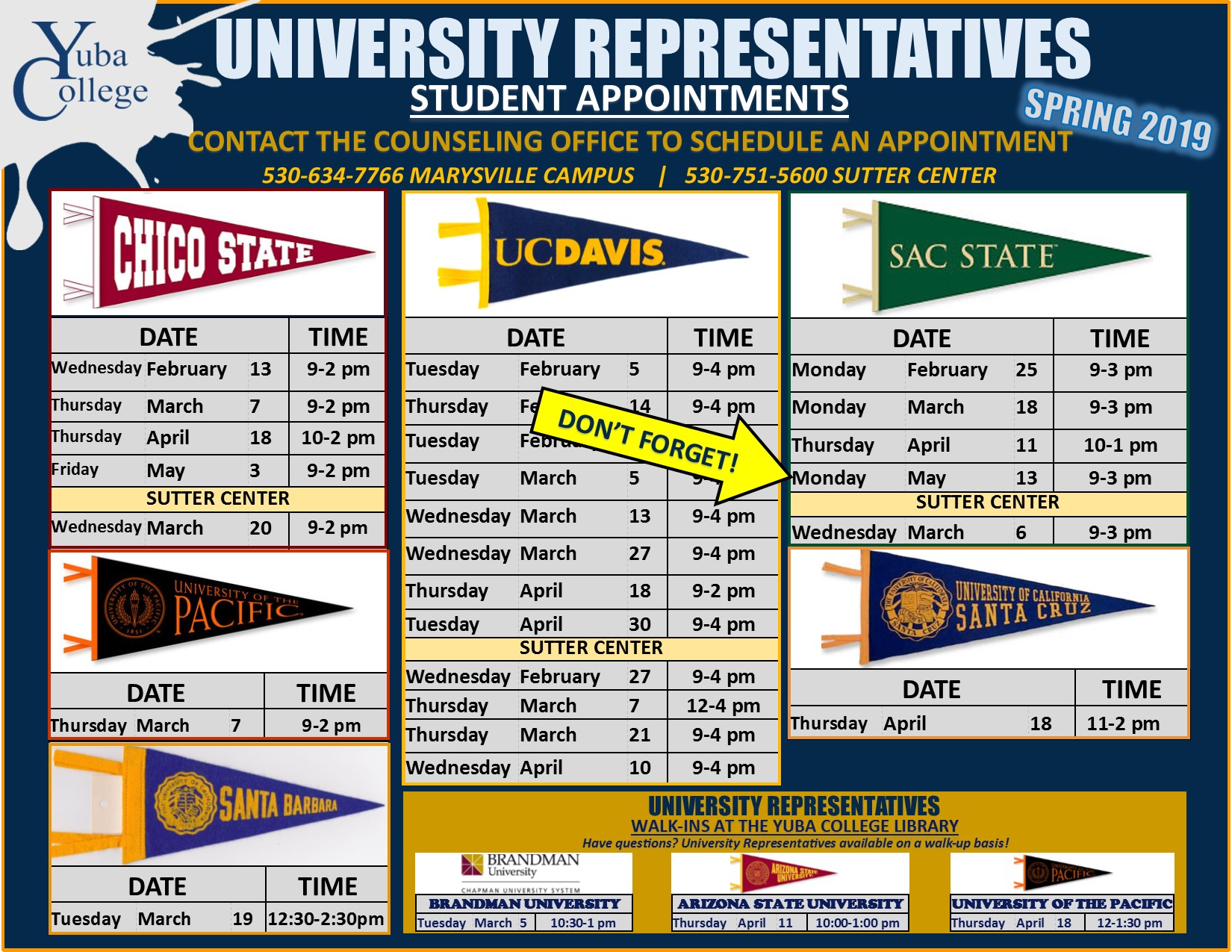 TRANSFER FLYER – SP19 LAST VISIT REMINDER (ARROW) | Yuba College