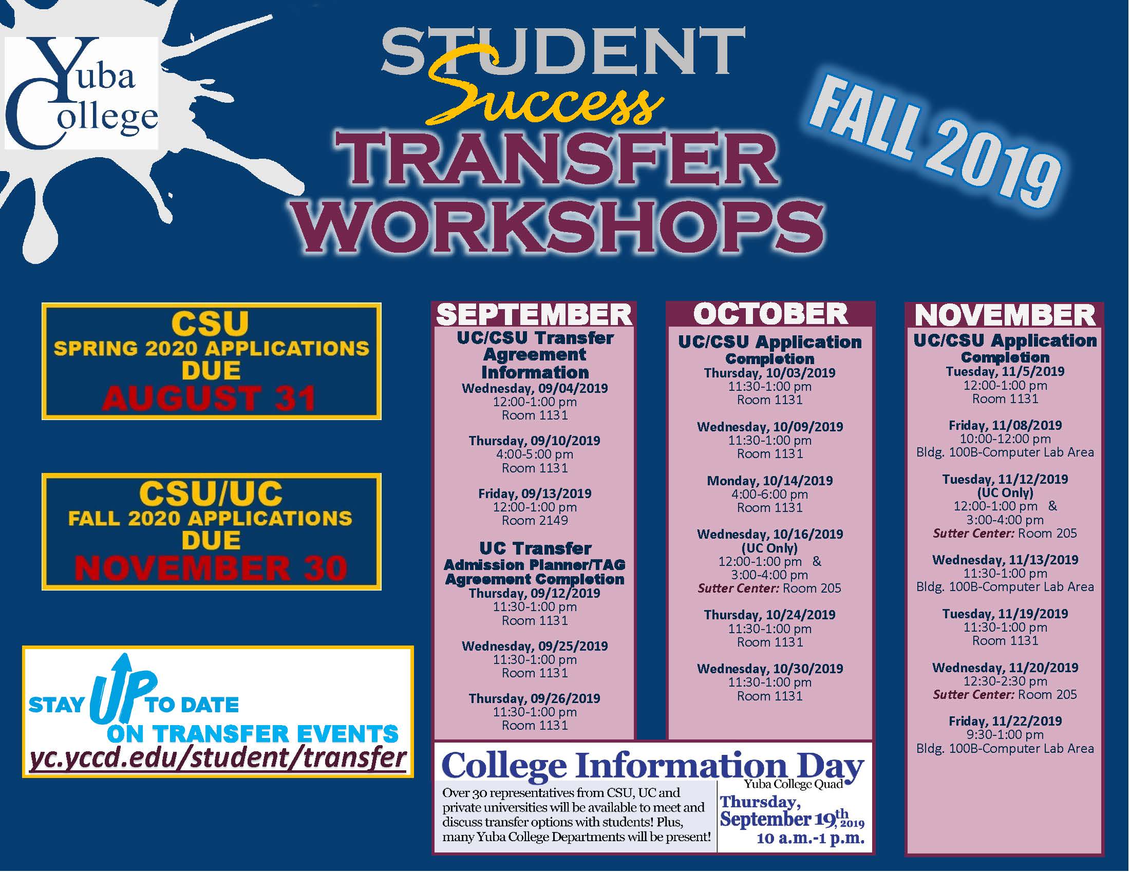 UNIVERSITY REP FLYER and TRANSFER WORKSHOPS – FALL 2019_Page_1 | Yuba ...