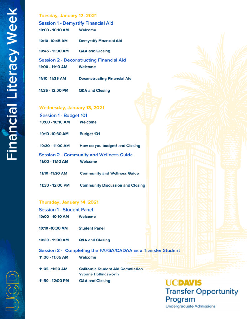 UCD Financial Aid Week Agenda | Yuba College